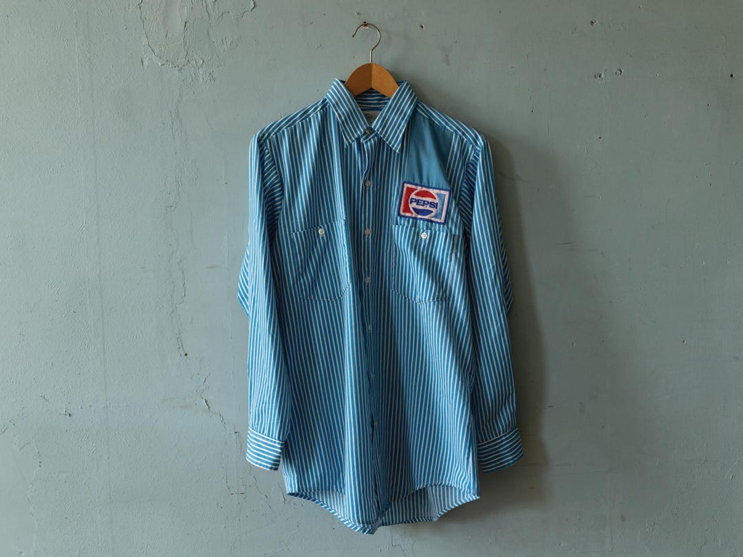 Vintage 70s Blue & White Striped Pepsi Uniform Work Shirt - Riverside ...