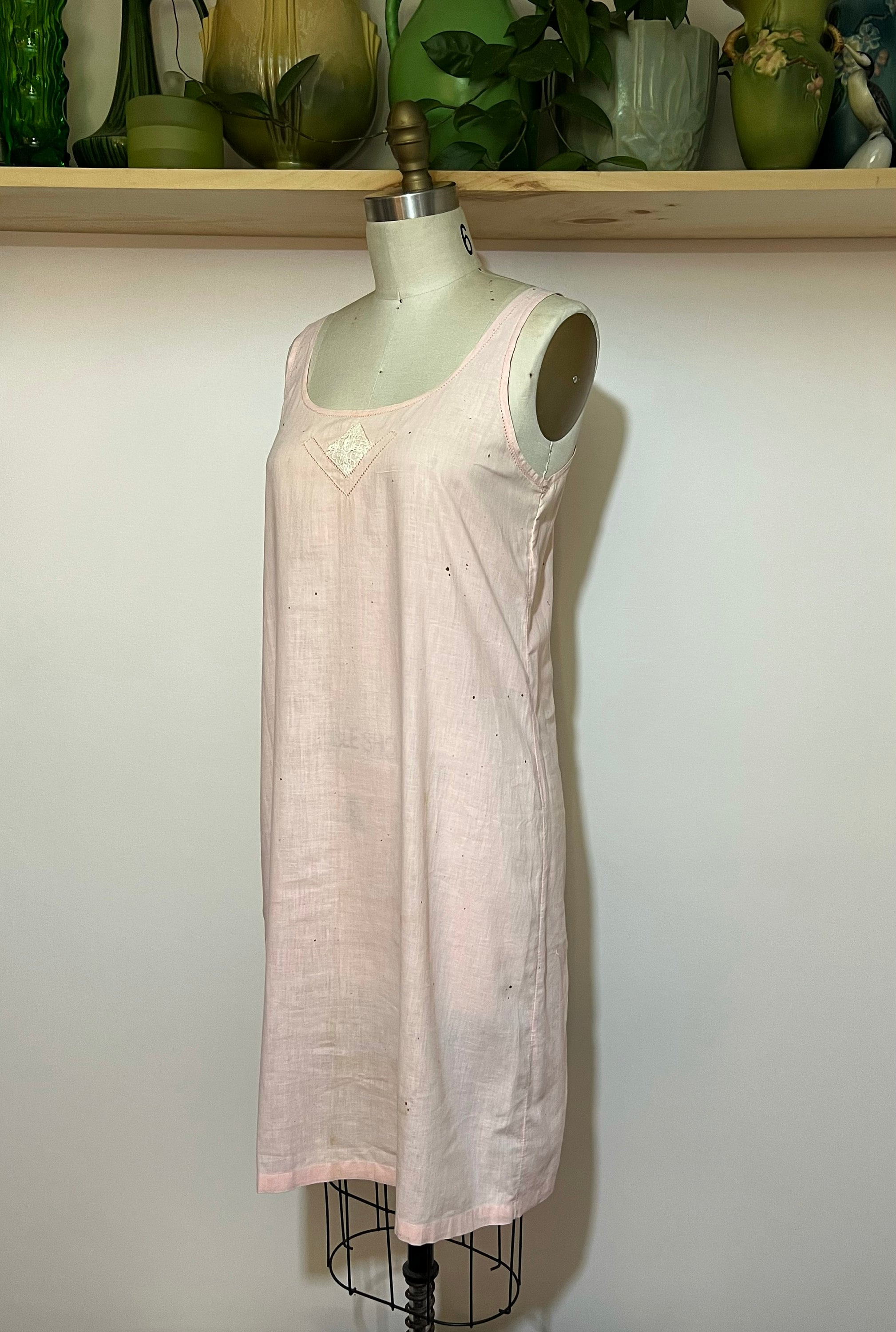 Antique / Vintage Pink 1920s Cotton Flapper Style Slip Dress W/ Crochet ...