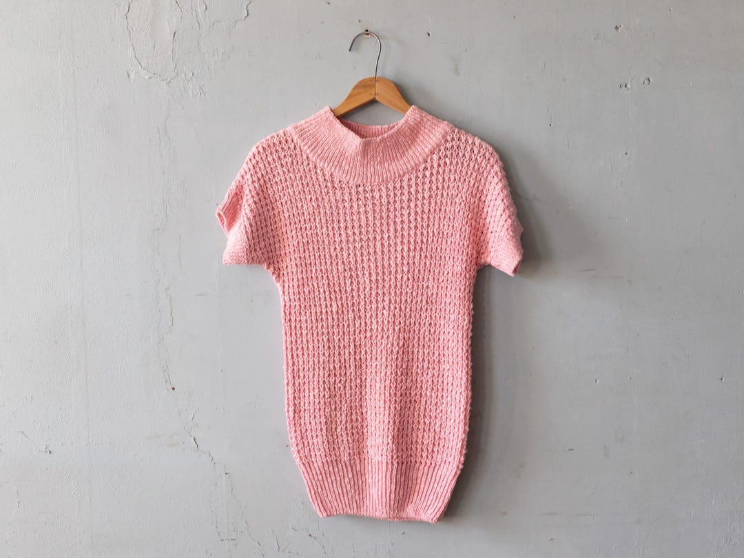 80s Vintage Koret Linen & Cotton Pink Knit Sweater Top W/ Rib Knit ...