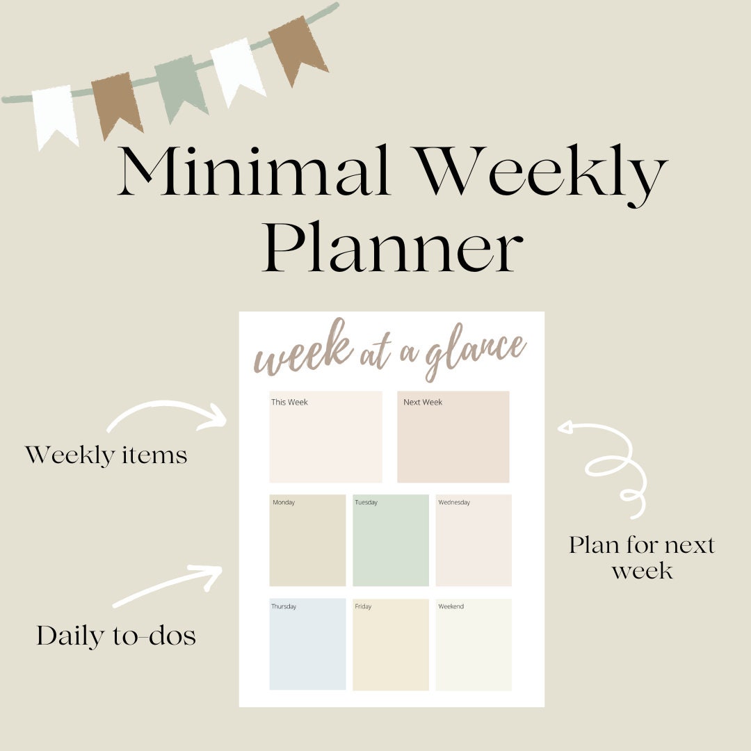 Minimal Weekly Planner Printable, Minimalist Weekly Schedule, Week at a ...
