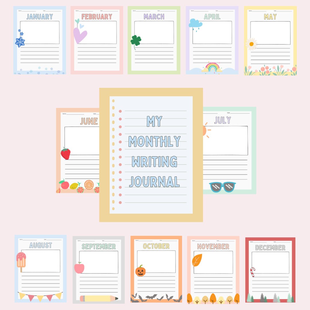 Monthly Writing Journal Printable, Monthly Journaling, Writing Prompts ...