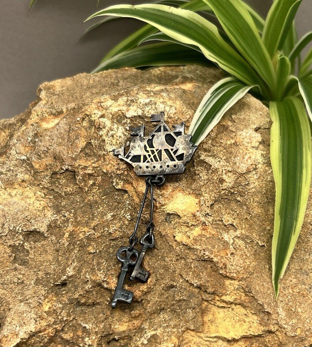 Vintage Russian Viking Ship Skeleton Key Dangle Brooch - Etsy