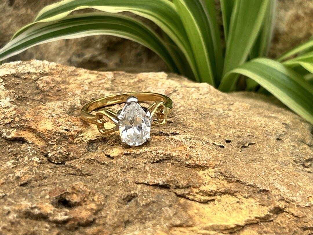 Vintage Gold Filled Style Ring With Clear Faceted Stone Classic Setting ...