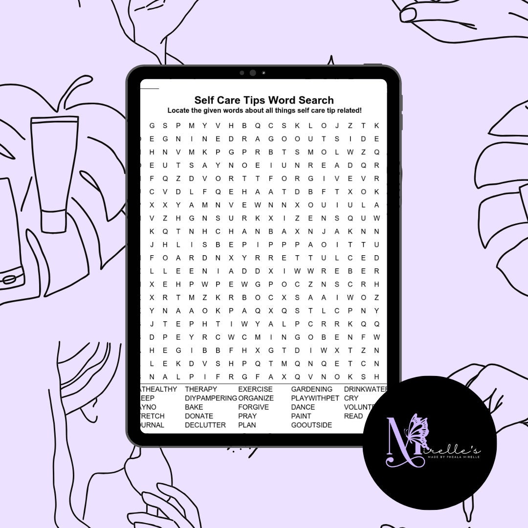 Self Care Word Search, Crossword Puzzle, Self Care Tips, Girls Night ...