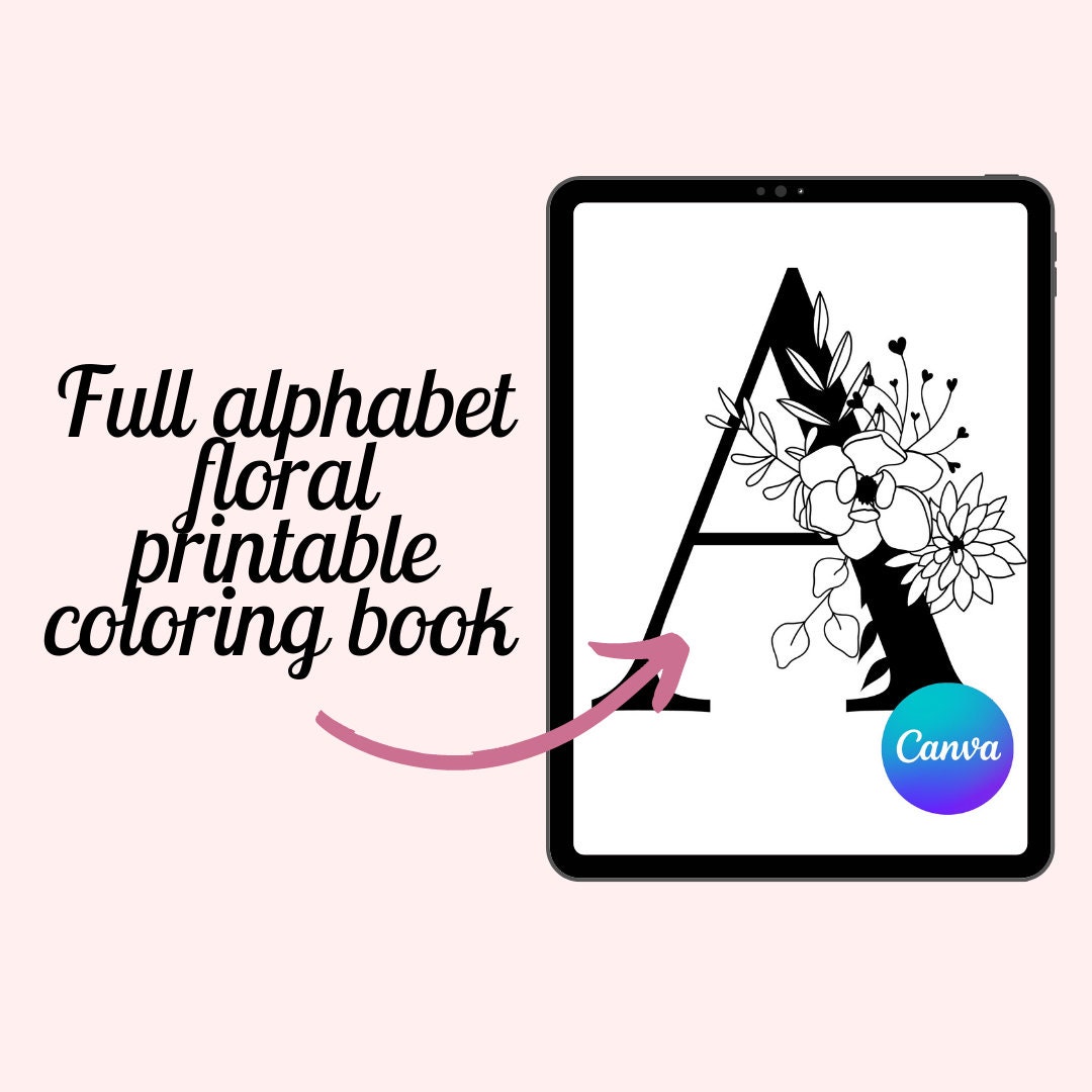 Canva Floral Alphabet Coloring Printable, Canva, Floral Coloring Book ...
