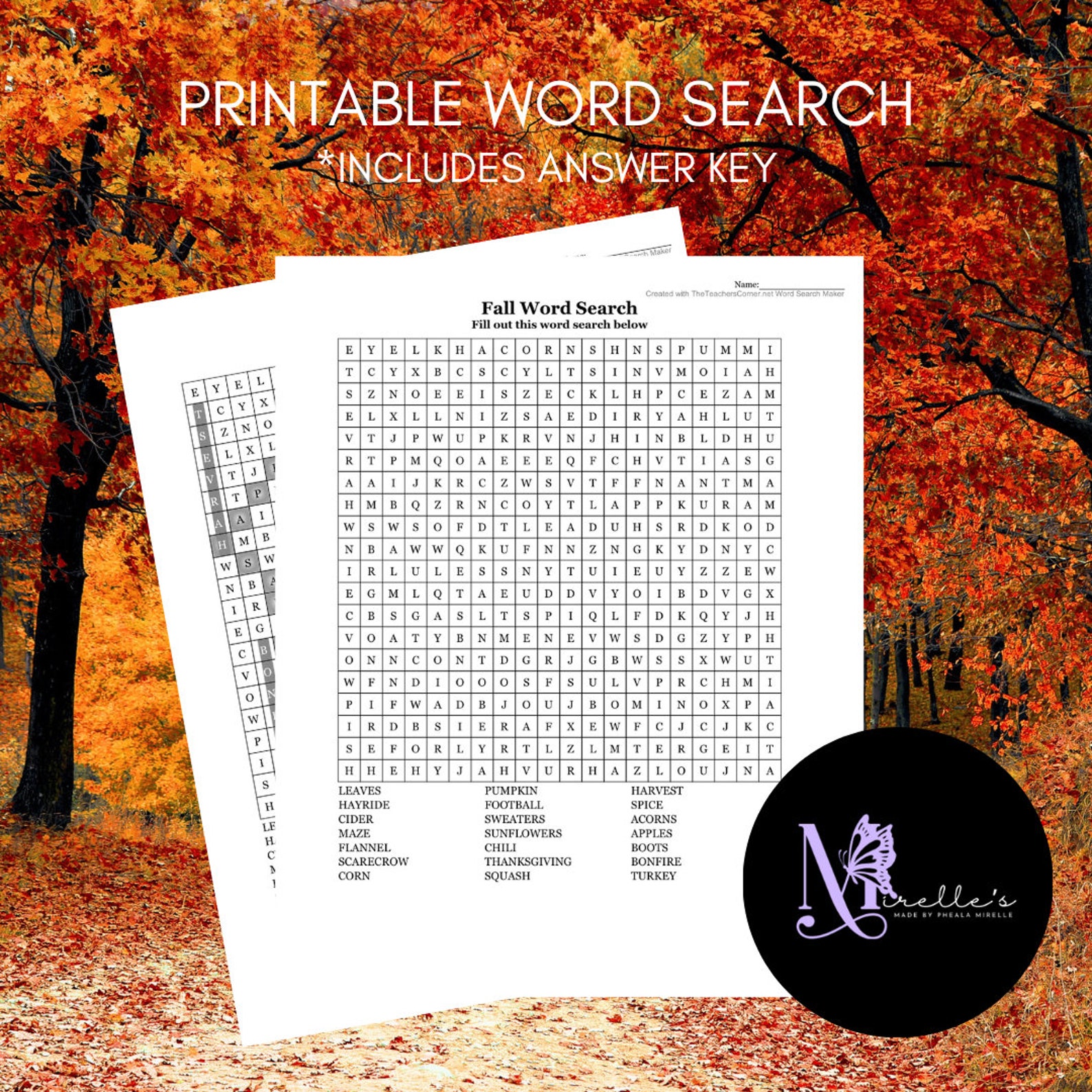 Fall Word Search Printable, Digital Printable, Download PDF, Fall Word ...