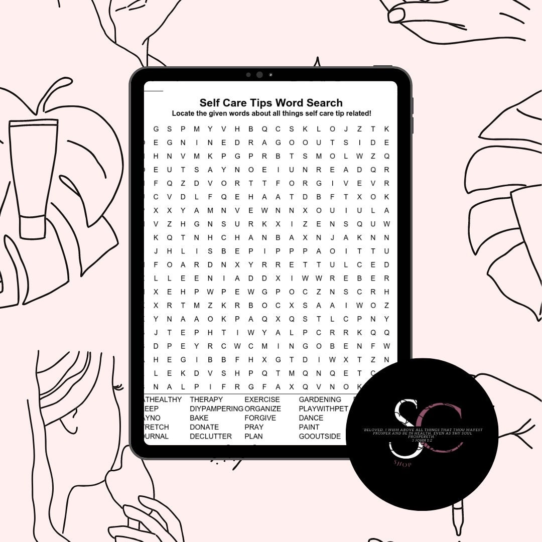 Self Care Word Search Crossword Puzzle Self Care Tips Girls Night