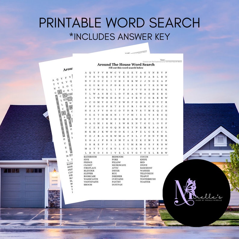 Around the House Word Search Printable, Digital Printable, Download PDF ...