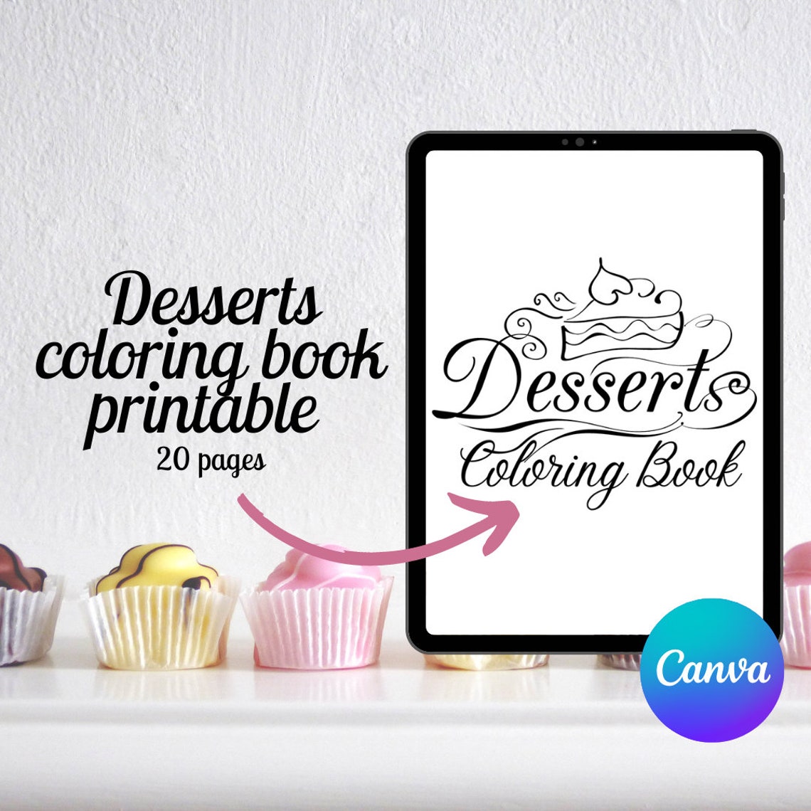 Desserts Coloring Book, Printable Coloring Book, Canva, PDF Download ...