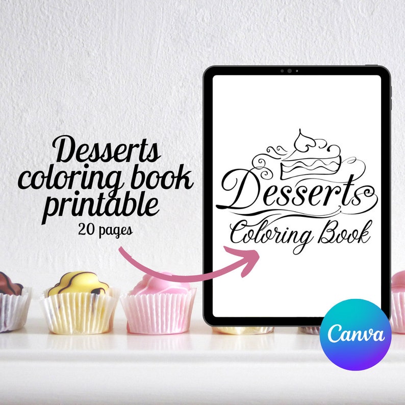 Desserts Coloring Book, Printable Coloring Book, Canva, PDF Download ...
