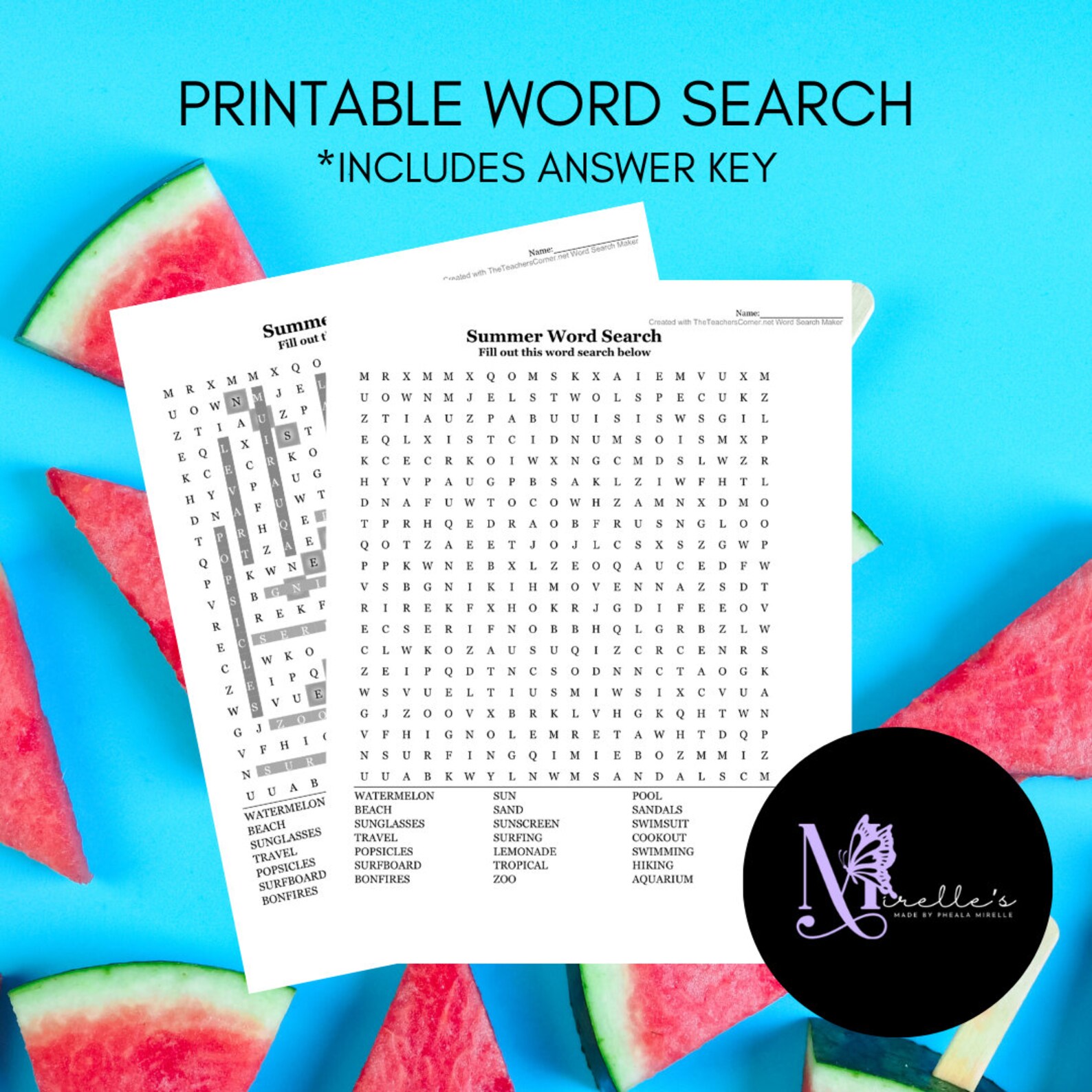 Summer Word Search Printable, Digital Printable, Download PDF, Summer ...