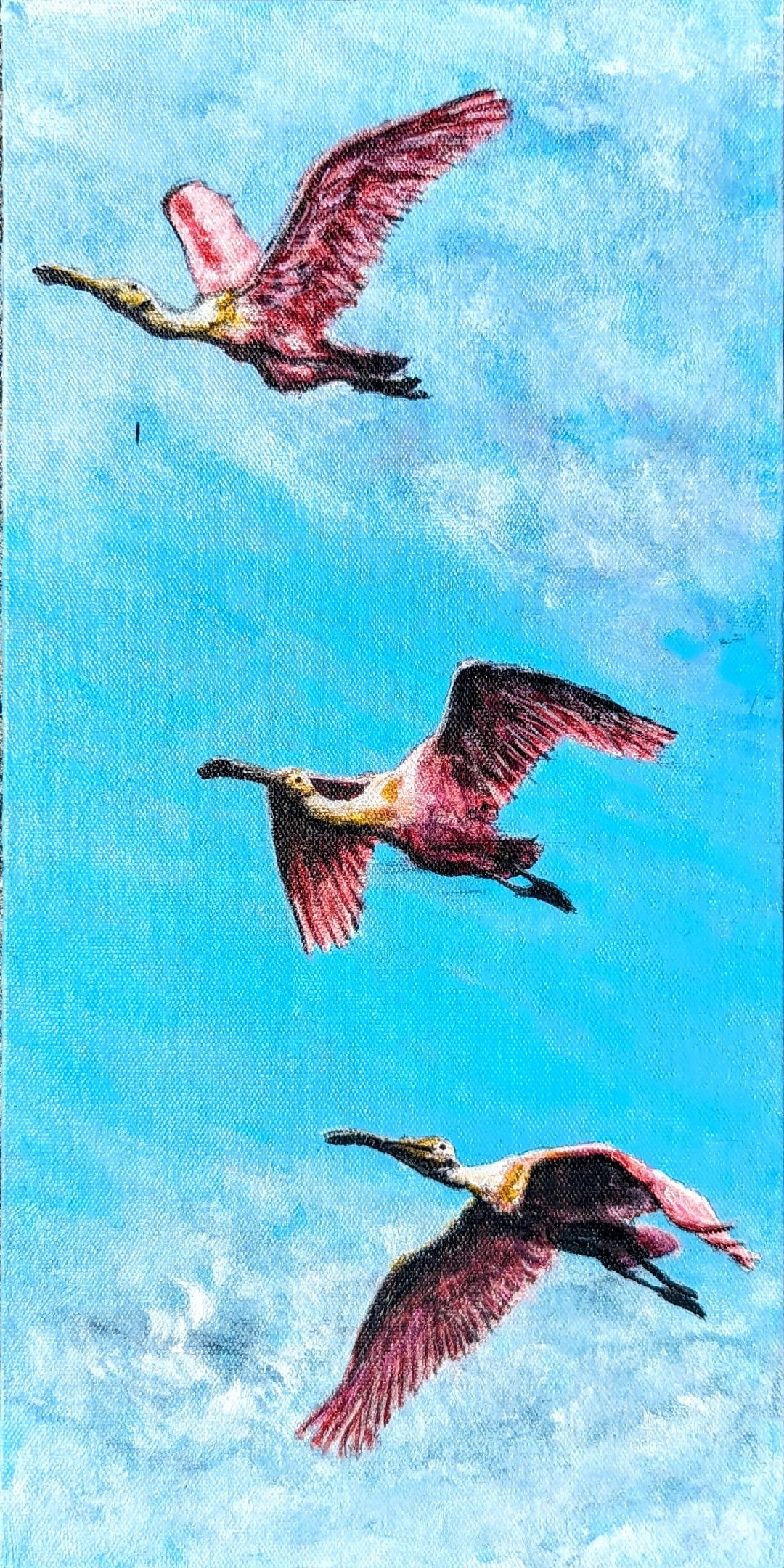 Roseate Spoonbills Flying, Acrylic Painting Bird Art - Etsy