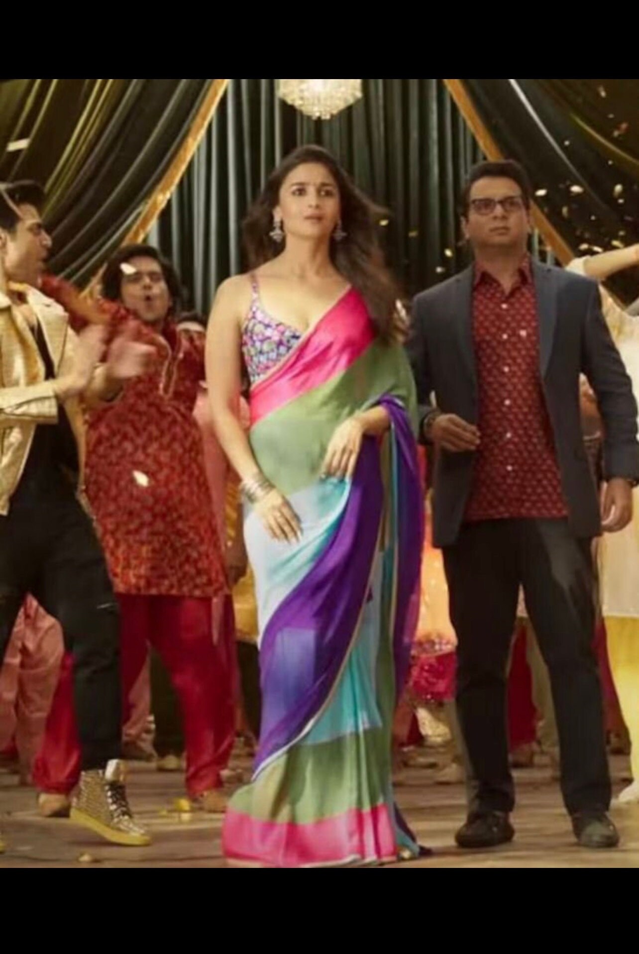 Alia Bhatt Inspired Viral Multicolor Georgette Saree, Jhumka Gira Re Saree, Fall and Piko Done ...