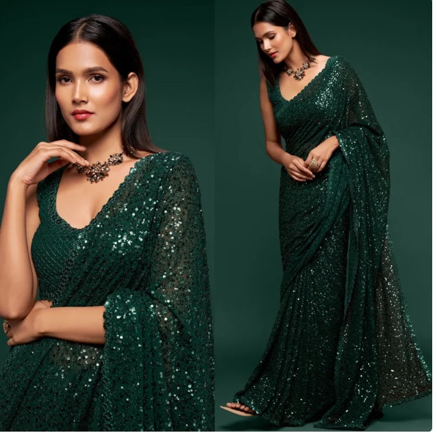 Bollywood Sequin Saree Shimmery Party Wear Saree / Blouse / Wedding / Festive Saree - Etsy