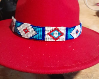Buffalo Native American Style Wide Hat Band, Beaded Hatband - Etsy