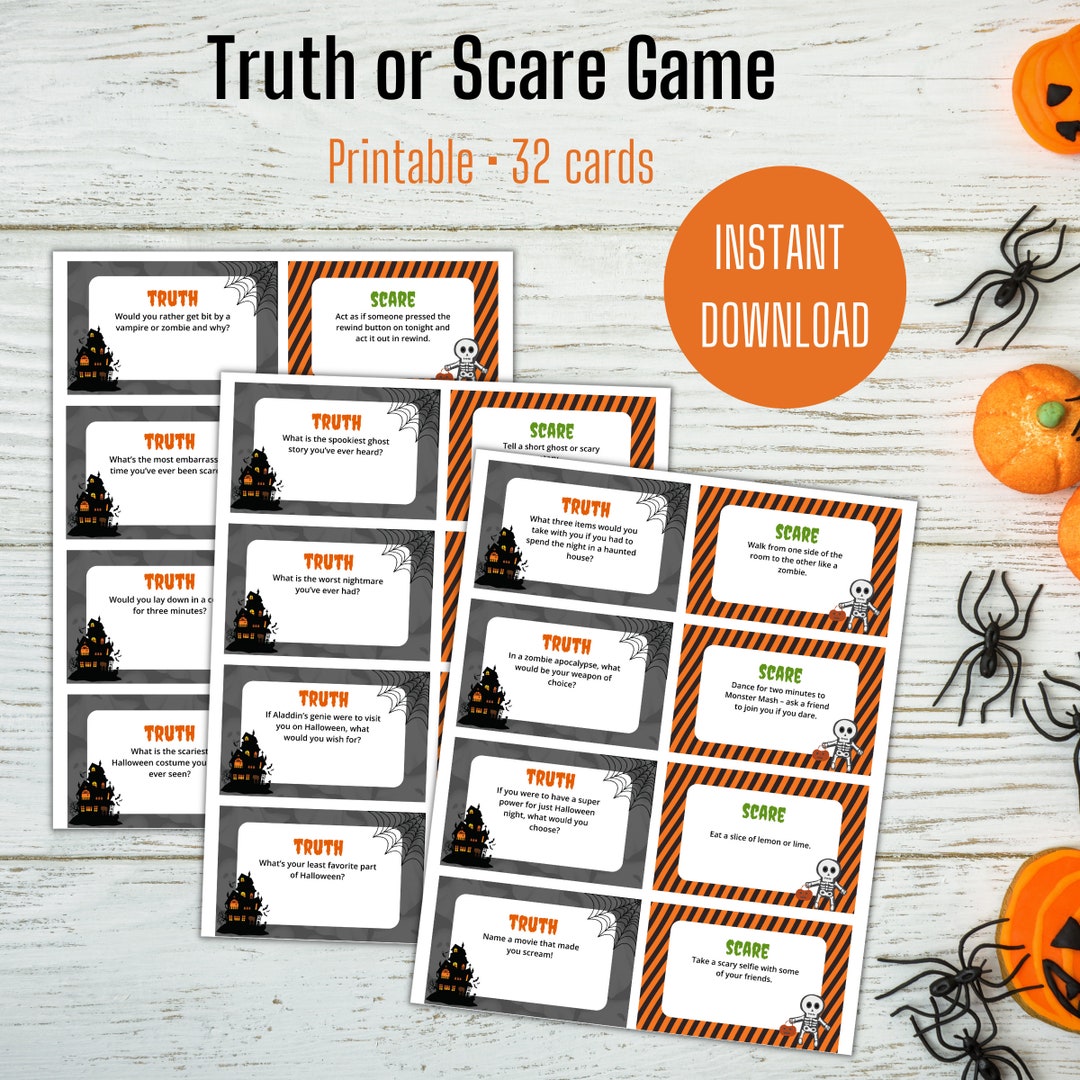 Halloween Truth or Scare Printable Game | Halloween Party Game ...