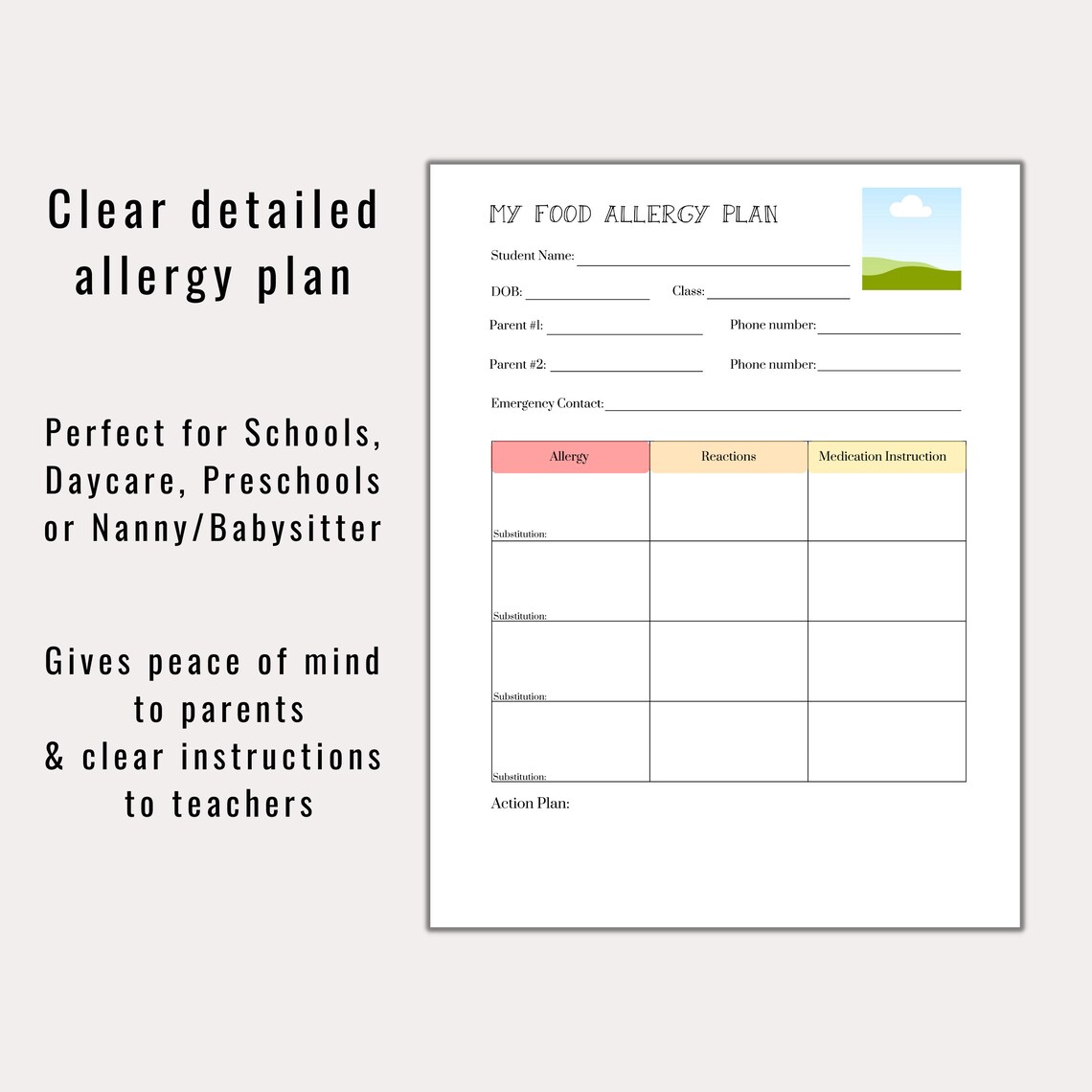 Food Allergy Tracker Form Printable | Food Allergy School Checklist ...