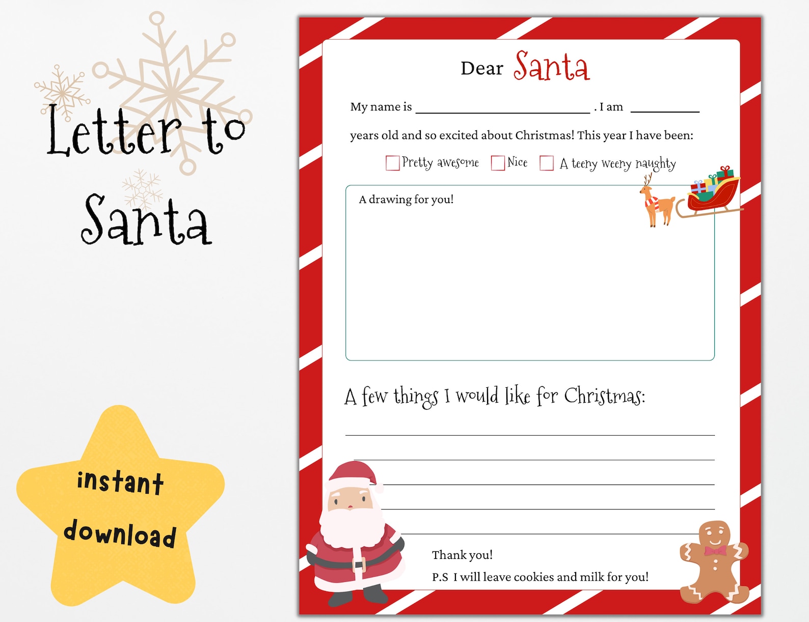Santa Letter Printable Kids Letter to Santa Santa Claus Letter Template ...