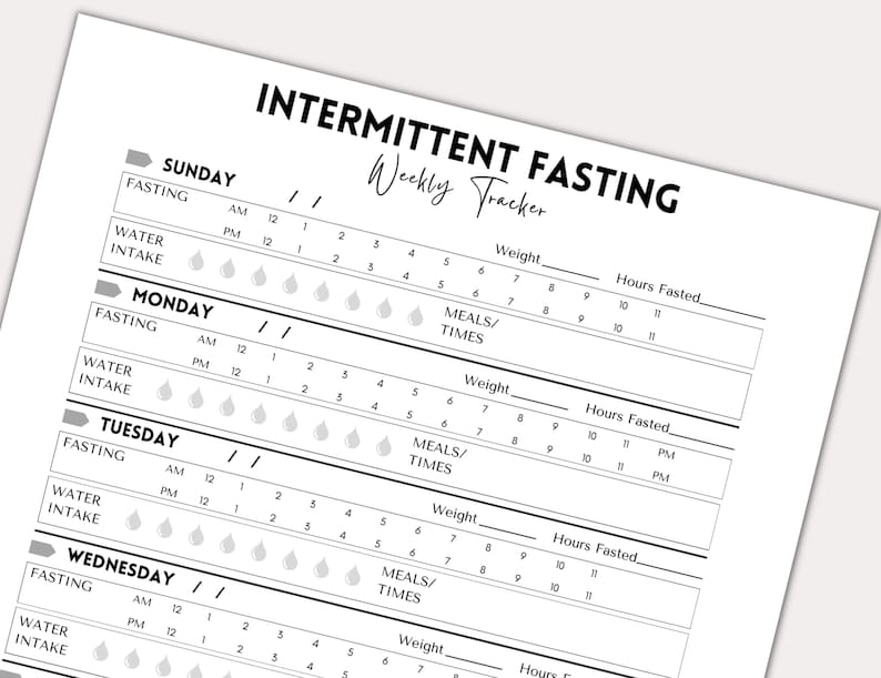 Printable Weekly Intermittent Fasting Tracker Fasting Challenge Weight ...