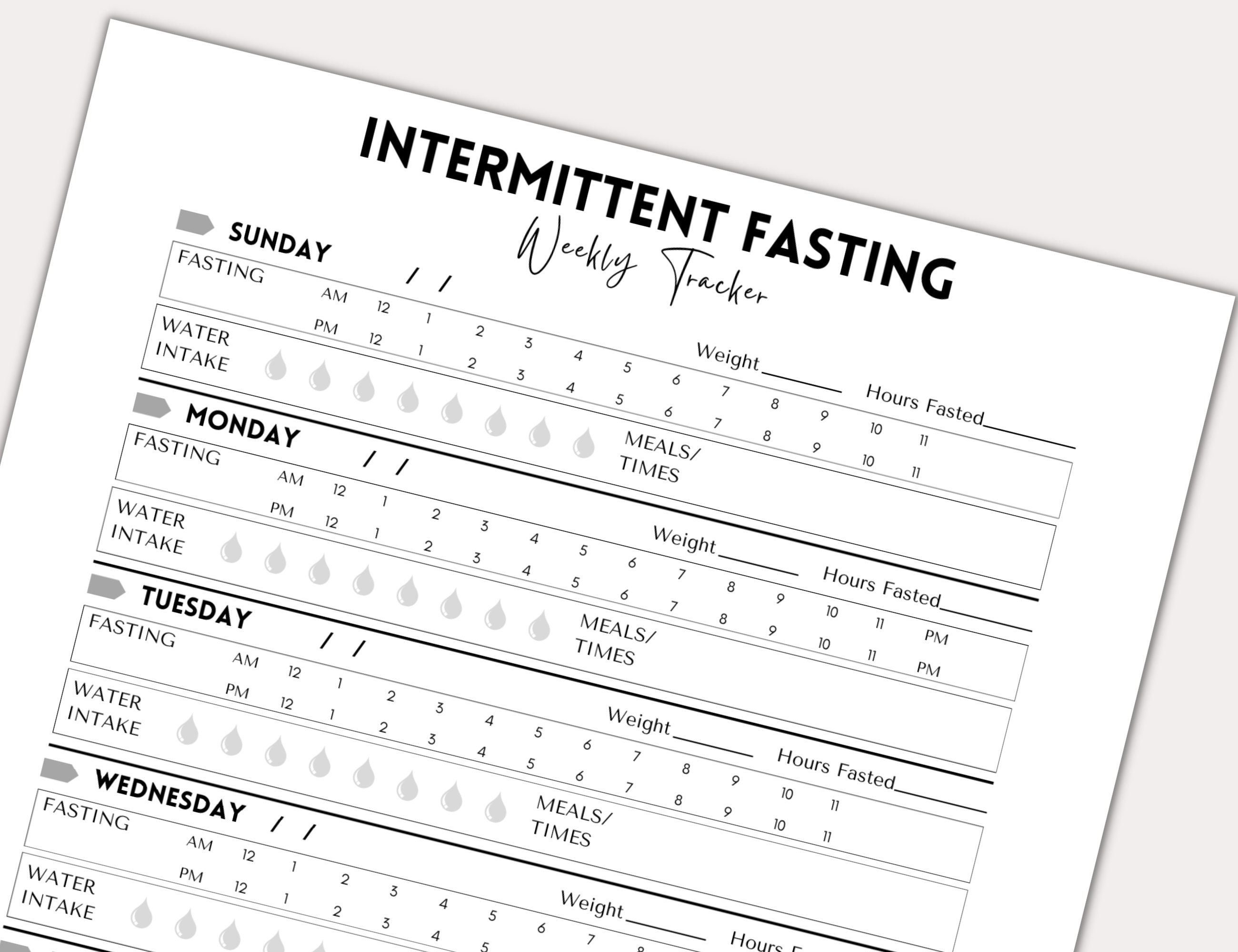 Printable Weekly Intermittent Fasting Tracker Fasting Challenge Weight ...