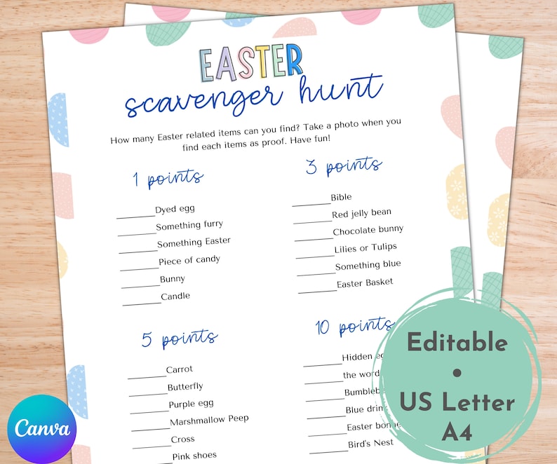 Printable Easter Scavenger Hunt Point Game | Family Game Night | Easter ...