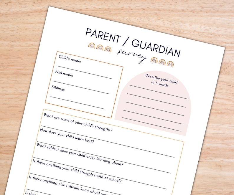 Back to School Parent Survey | Getting to Know Your Child Questionnaire ...