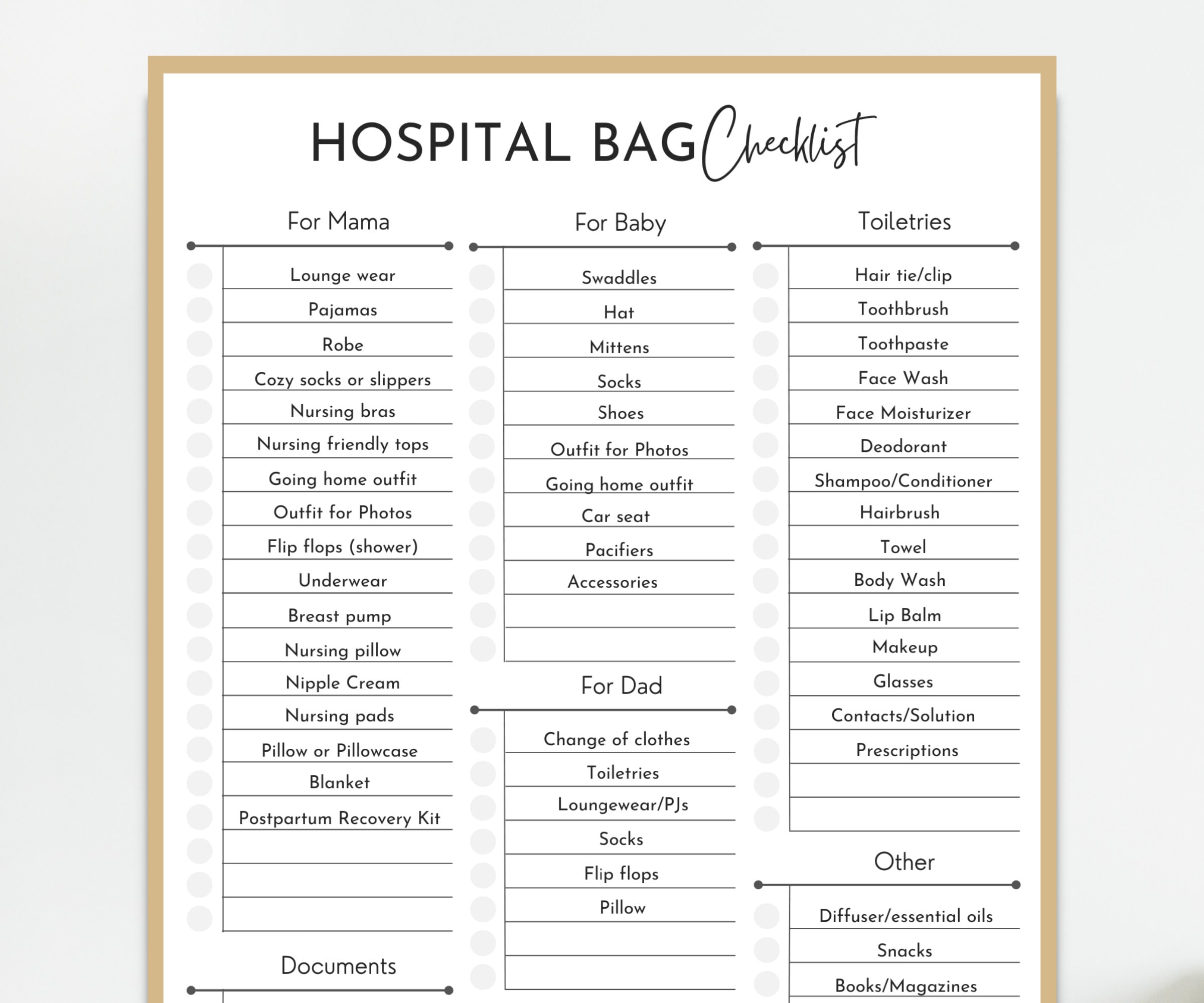 Printable Hospital Bag Mom Checklist Maternity Newborn Baby Checklist ...