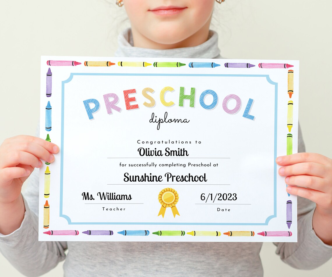 Printable Preschool Graduation Diploma | Preschool Certificate Editable ...