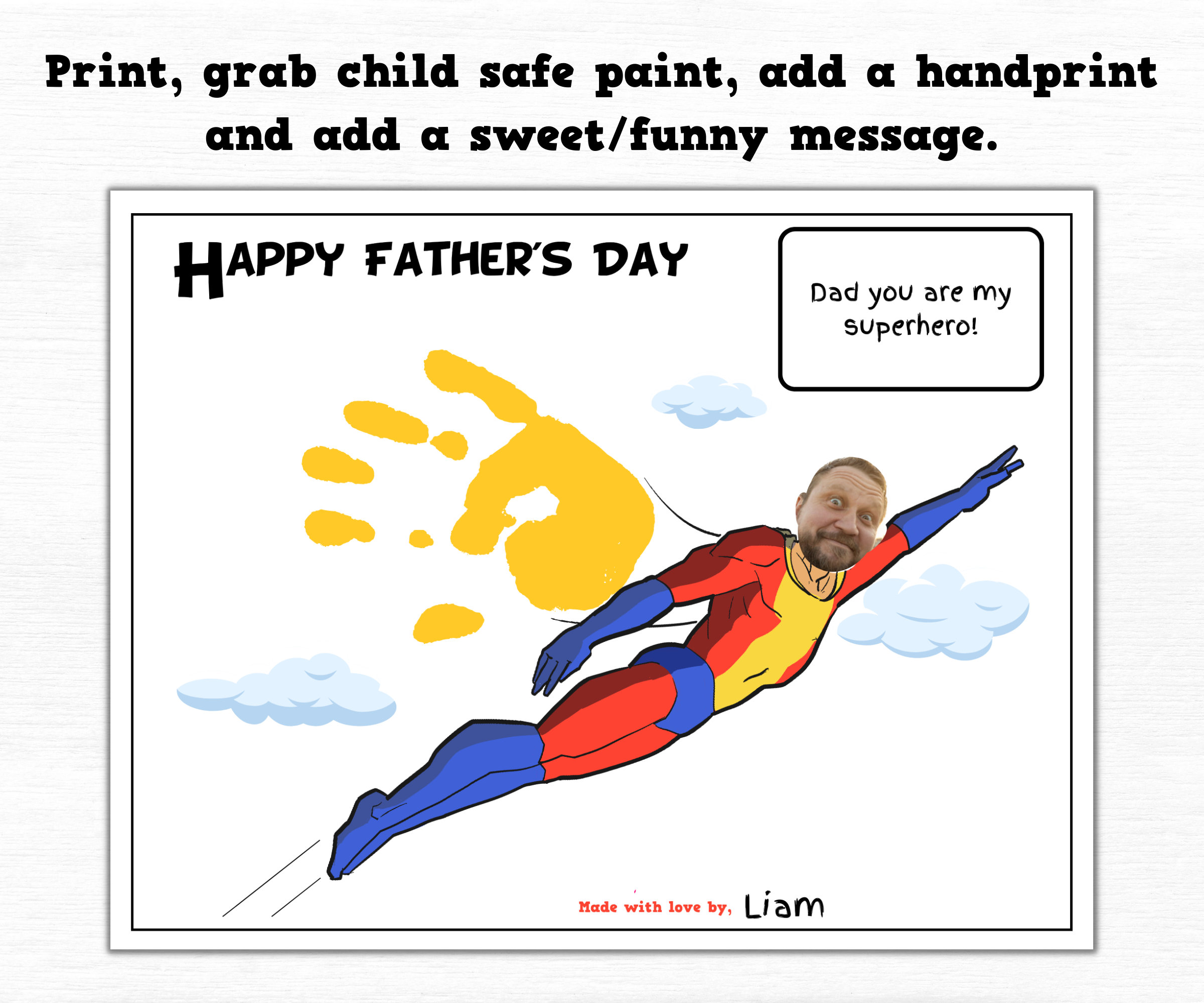 Father's Day Superhero Handprint Craft Editable Handprint Art First ...