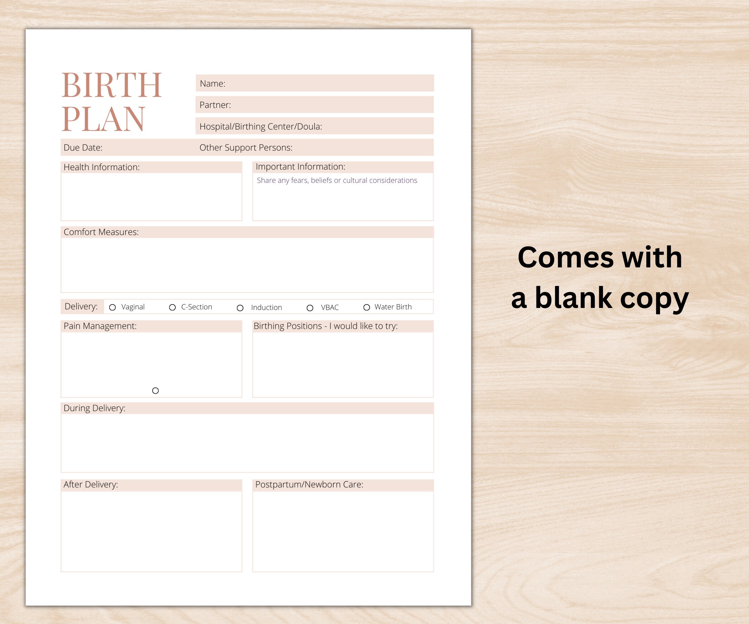 Printable Birth Plan Template Editable Birth Preference - Etsy