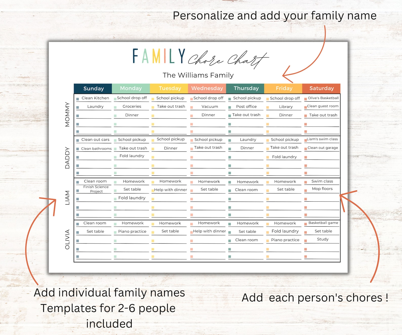 Weekly Family Chore Chart Printable Editable Family Chore Chart Kids ...