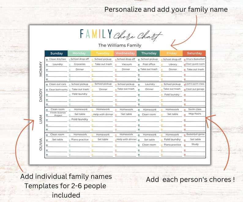 Weekly Family Chore Chart Printable | Editable Family Chore Chart ...