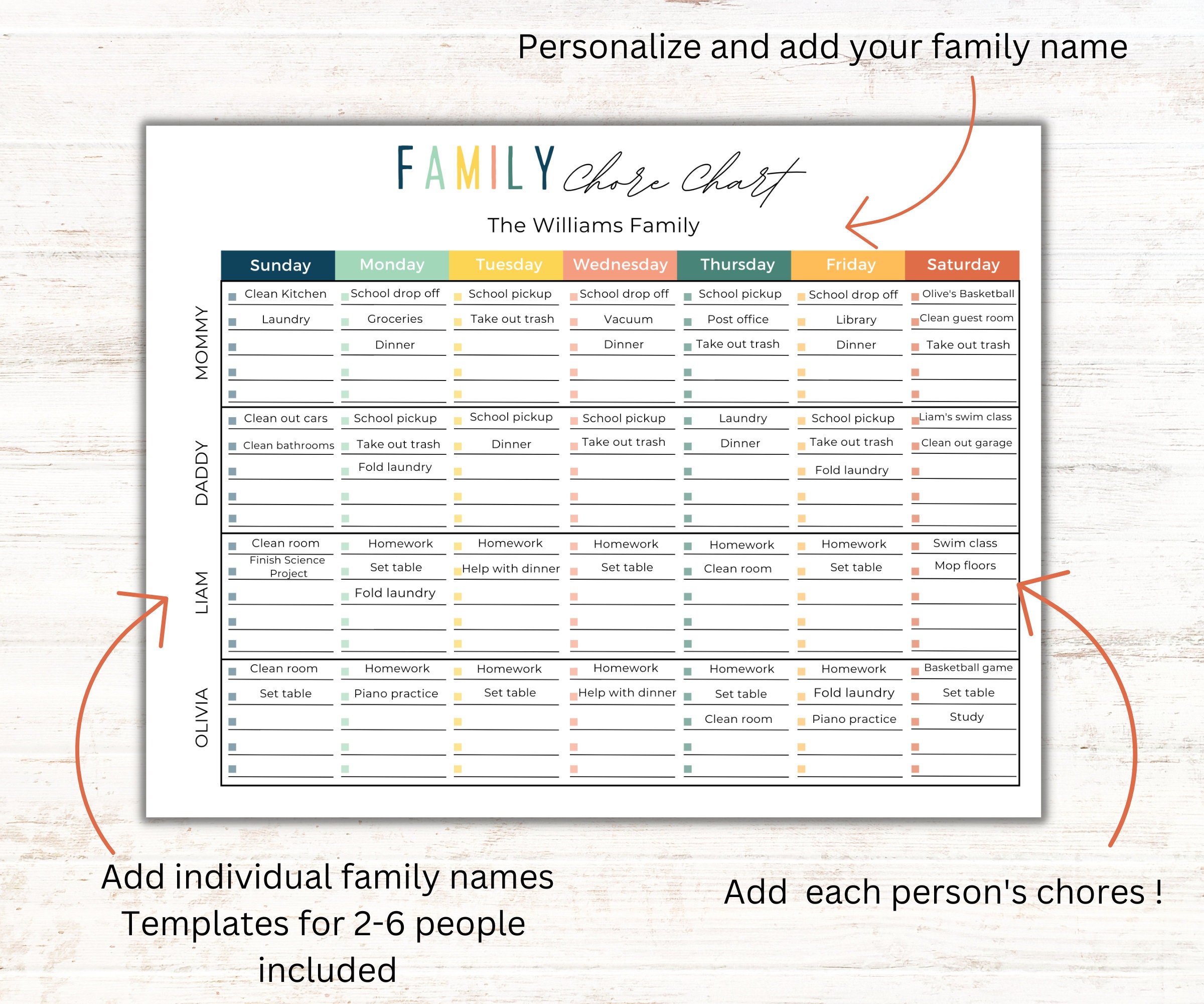 Weekly Family Chore Chart Printable Editable Family Chore Chart Kids ...