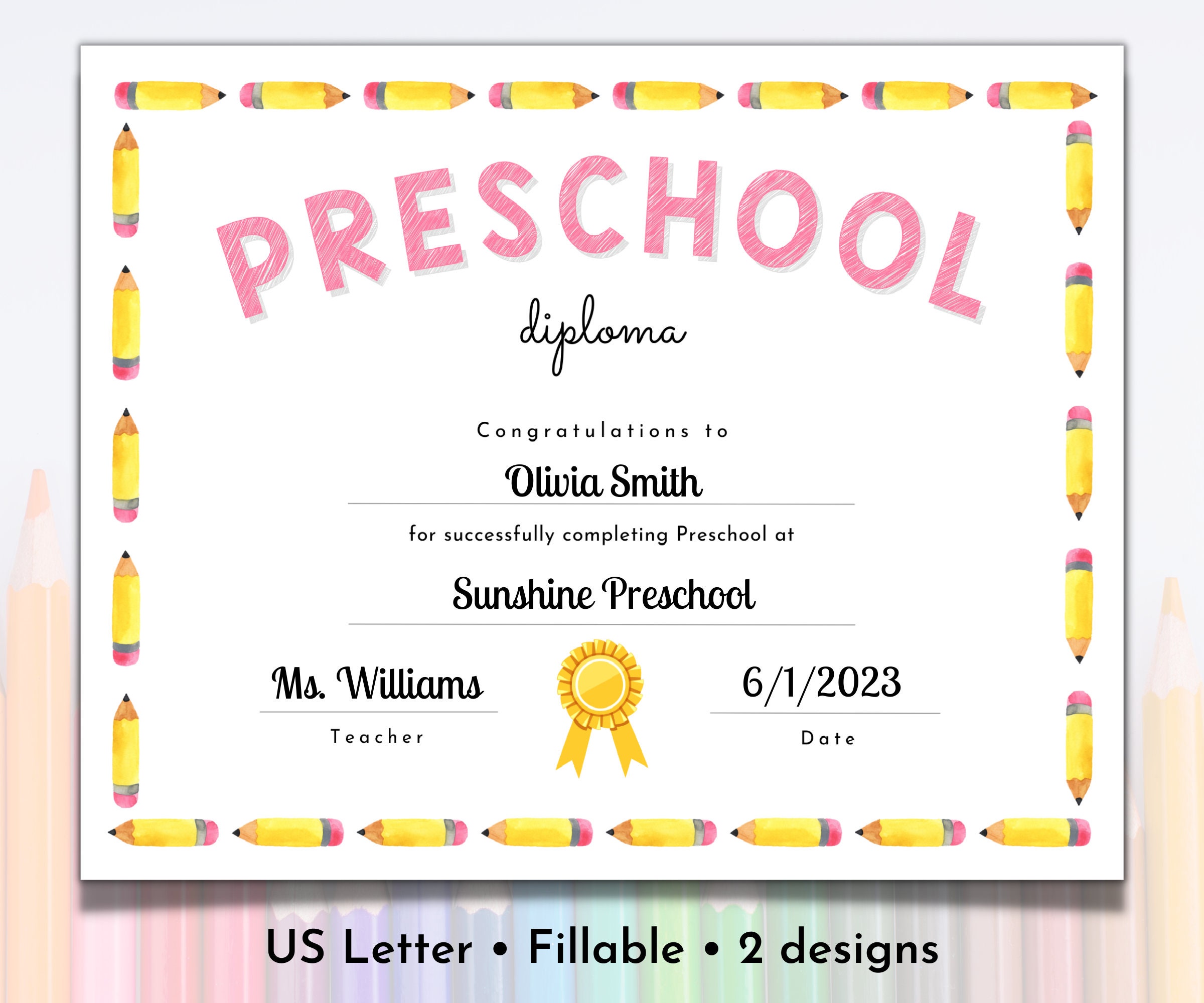 Printable Preschool Graduation Diploma Preschool Certificate Editable ...