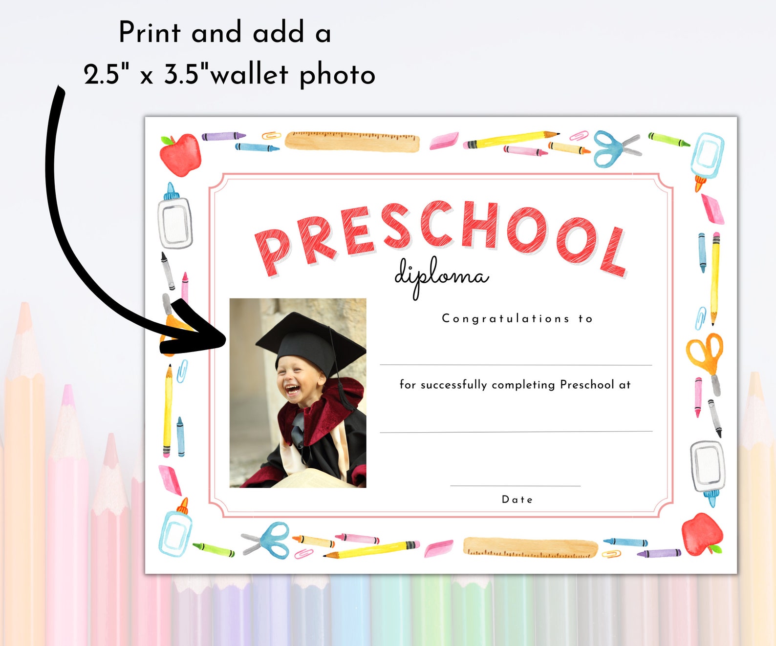 Printable Preschool Graduation Diploma Preschool Certificate Editable ...