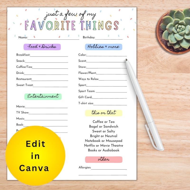 A Few of My Favorite Things Printable - Etsy