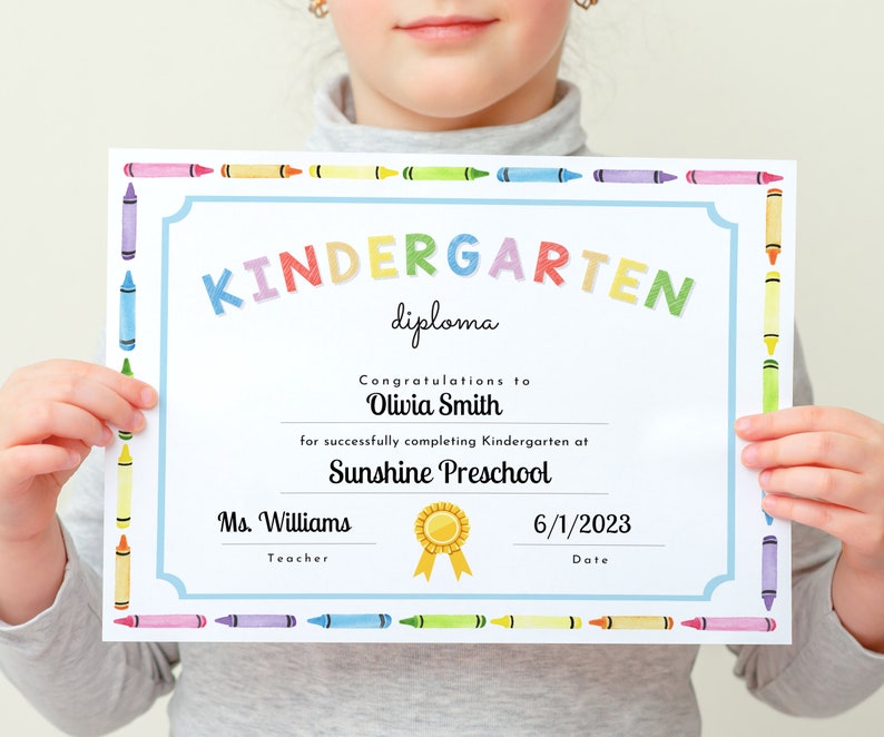 Printable Kindergarten Graduation Diploma Kinder Certificate - Etsy