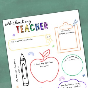Teacher Appreciation Week All About My Teacher Questionnaire - Etsy