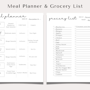 Minimalist Weekly Meal Planner Printable | Shopping Grocery List | Meal ...