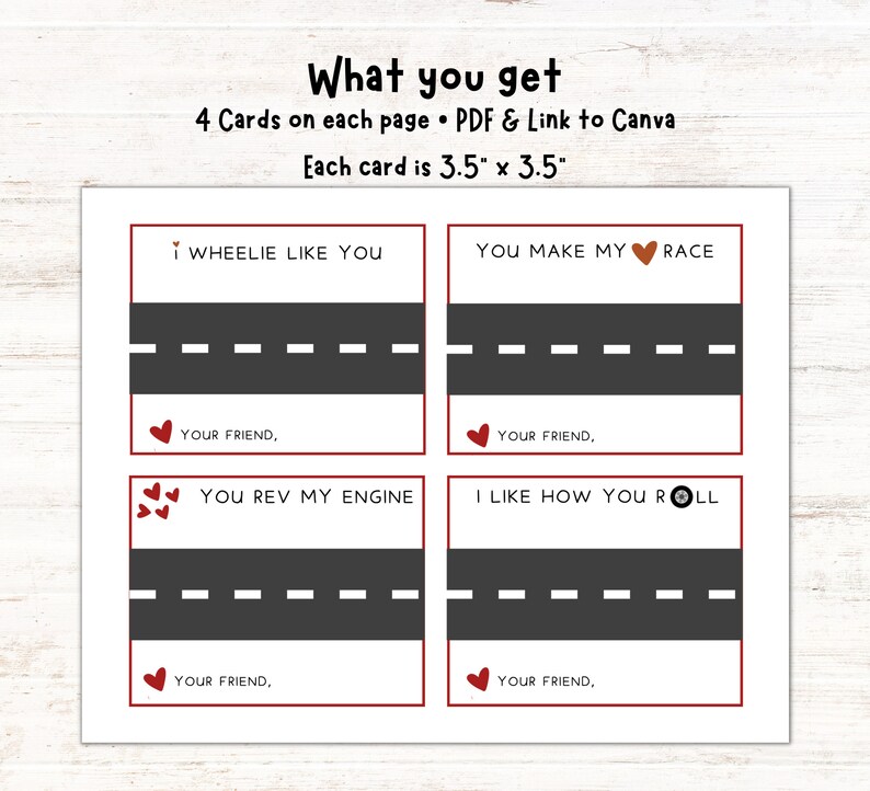 Printable Car Classroom Valentines Cards Boy Valentines Race Car ...