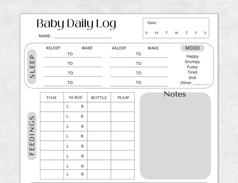 Printable Baby's Daily Log Newborn Tracker Breastfeeding Tracker ...