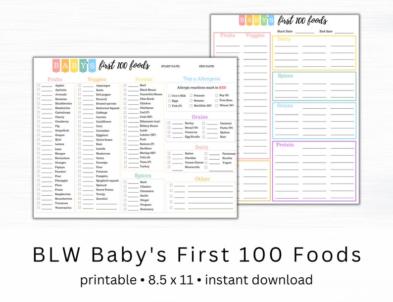 Baby Led Weaning First 100 Food Tracker Baby's First 100 - Etsy