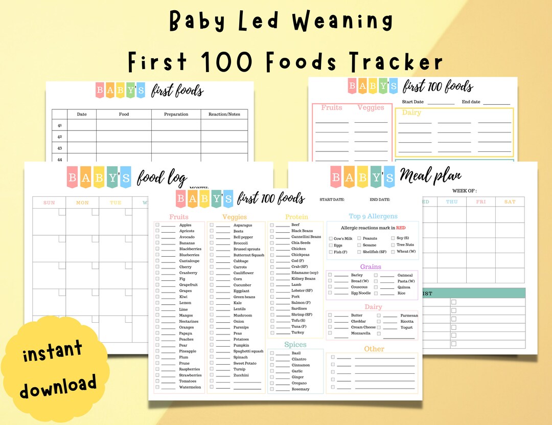 Baby's First 100 Foods Tracker Baby Led Weaning Meal - Etsy