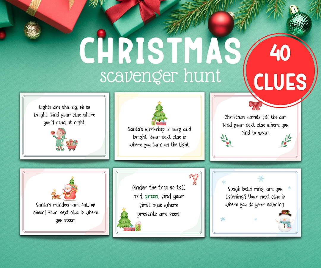 Christmas Scavenger Hunt for Kids | Printable Treasure Hunt | Treasure ...