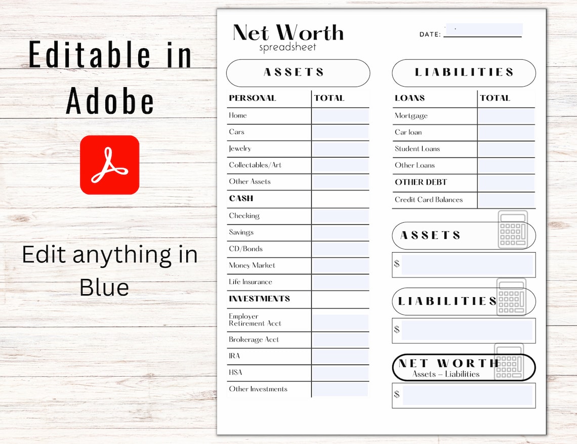 Net Worth Tracker Printable Net Worth Annual Worksheet - Etsy