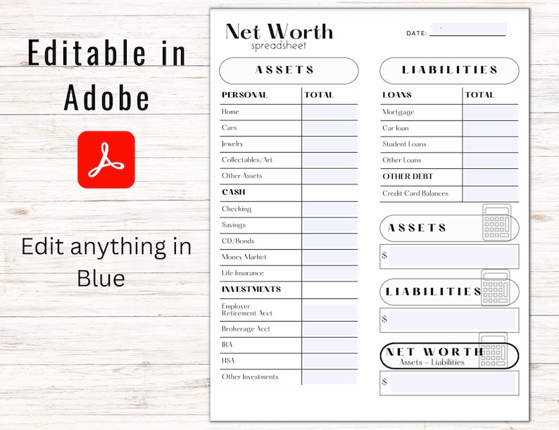 Net Worth Tracker Printable Net Worth Annual Worksheet Monthly Budget ...