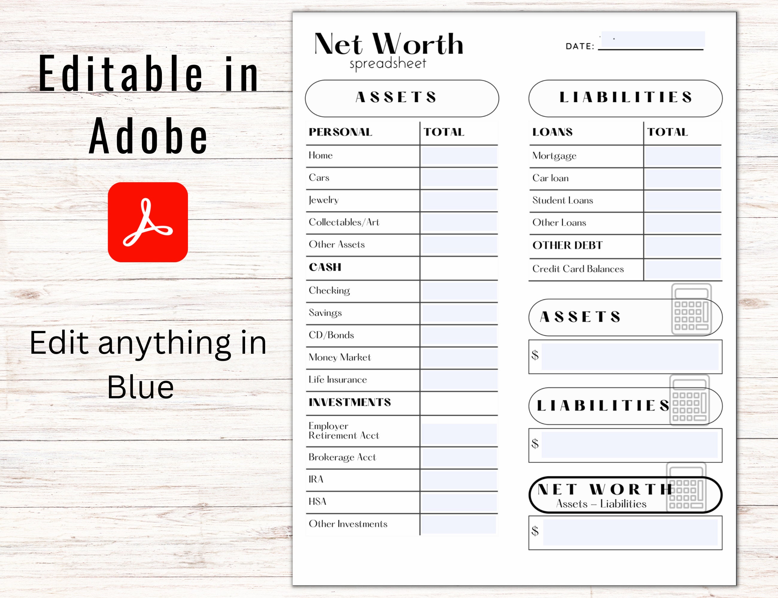Net Worth Tracker Printable Net Worth Annual Worksheet Monthly Budget ...