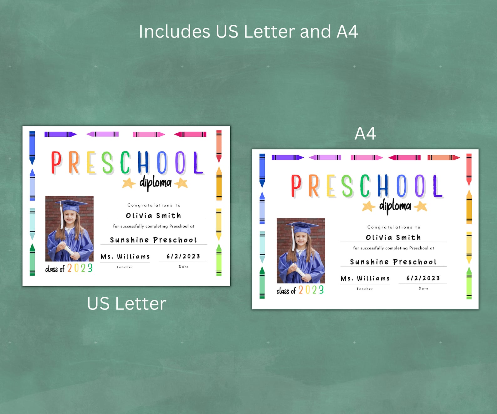 Printable Preschool Graduation Diploma Preschool Certificate Editable ...