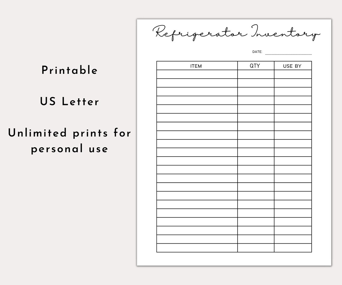 Printable Refrigerator Inventory Tracker Kitchen Inventory Food ...
