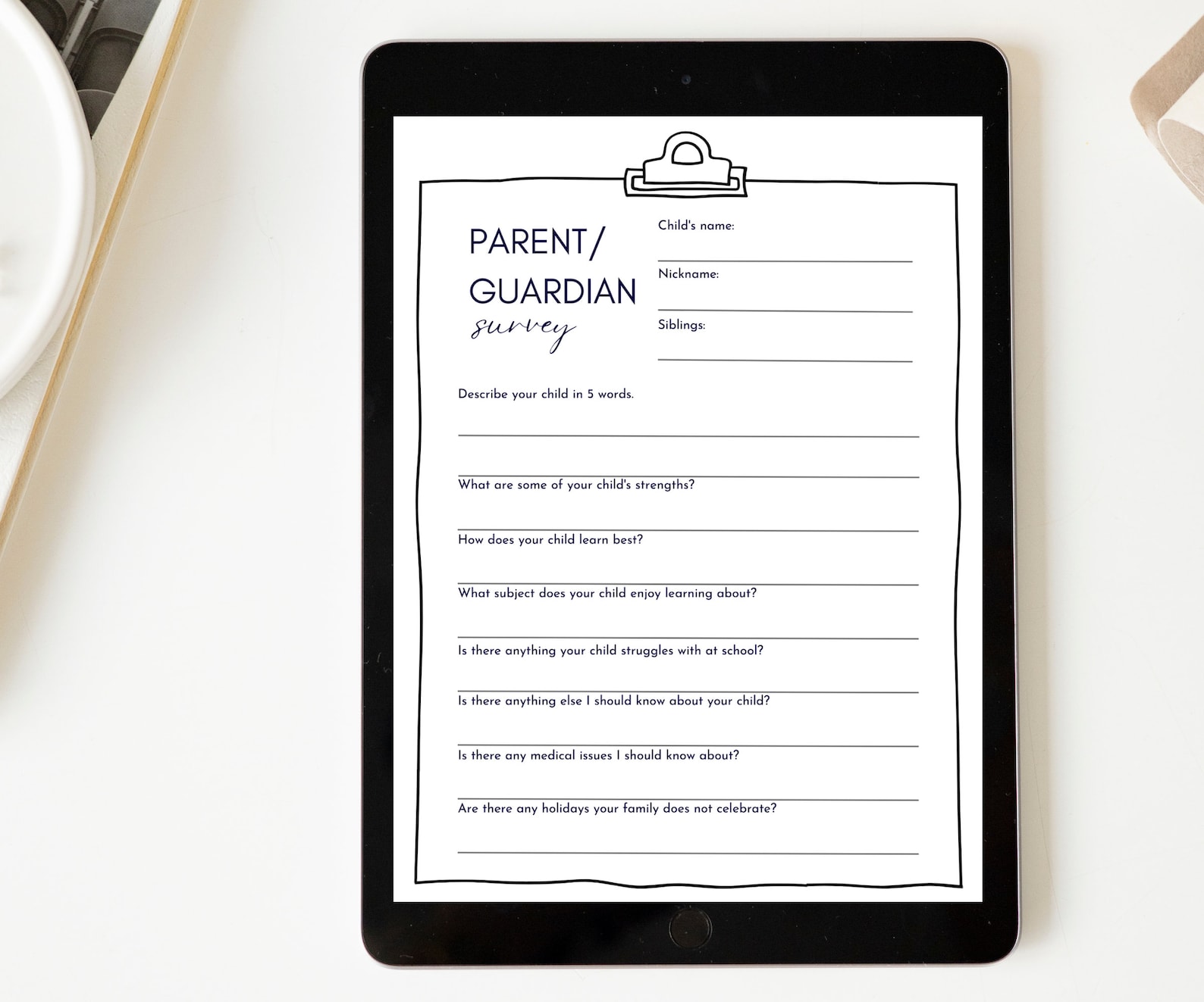 Back to School Parent Survey Getting to Know Your Child Questionnaire ...